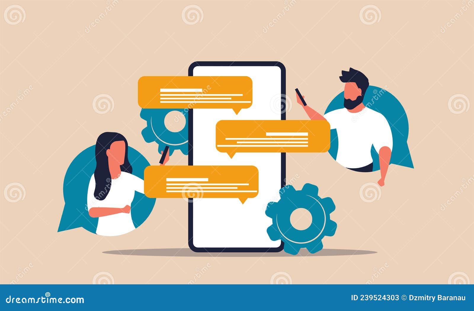 Online Comment on Phone with Man and Woman. User Talk and Message ...