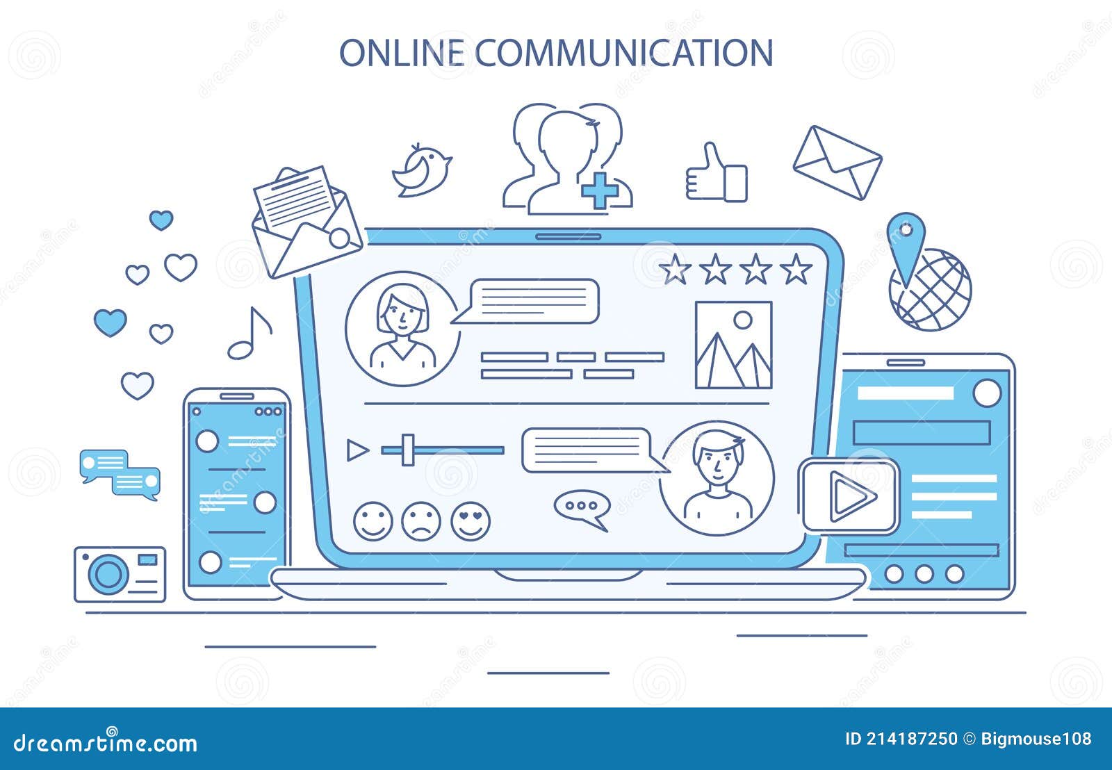 Online Communication Concept Contour Linear Style. Vector Stock Vector ...