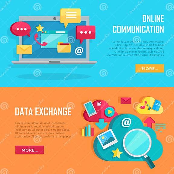 Online Communication and Data Exchange Banners. Stock Vector ...
