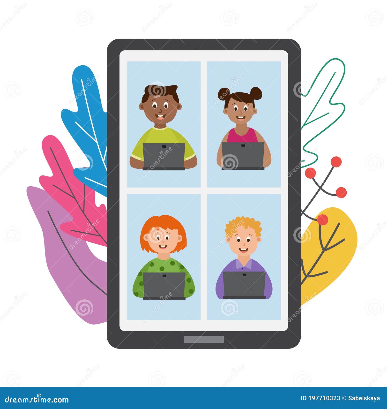 Online Communication and Media Resources for Kids Vector Flat ...