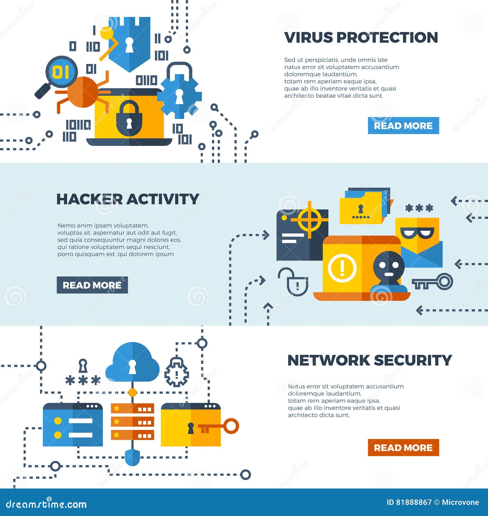 Online Communication Security, Computer Protection Vector Web Banners ...