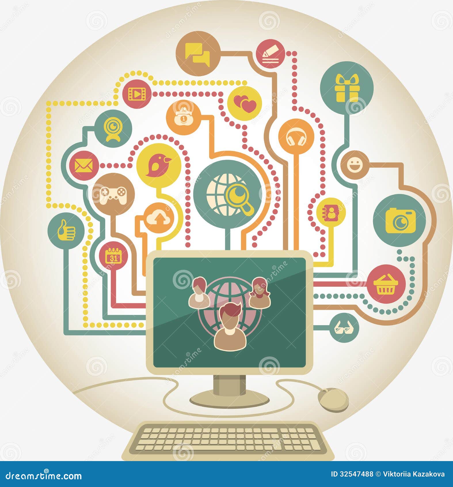 Online Communication in Social Media by a Computer Stock Vector ...