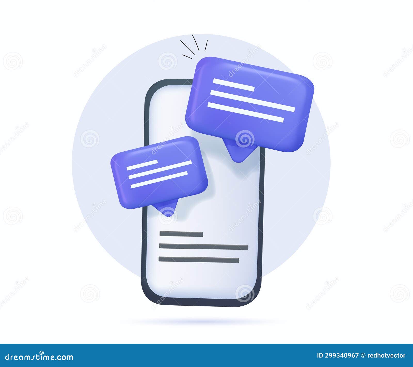 Online Communication, Speech Bubbles on Mobile Phone with Alert Notice ...