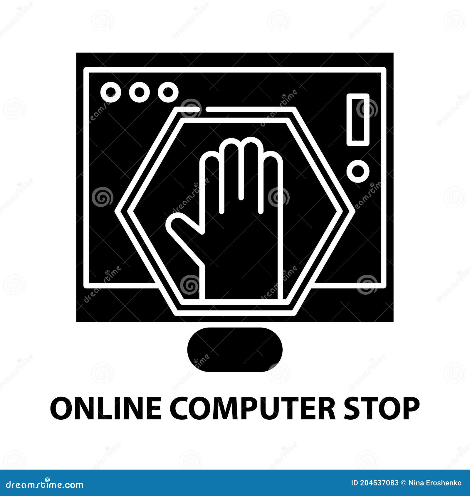 Online Computer Stop Icon, Black Vector Sign with Editable Strokes ...