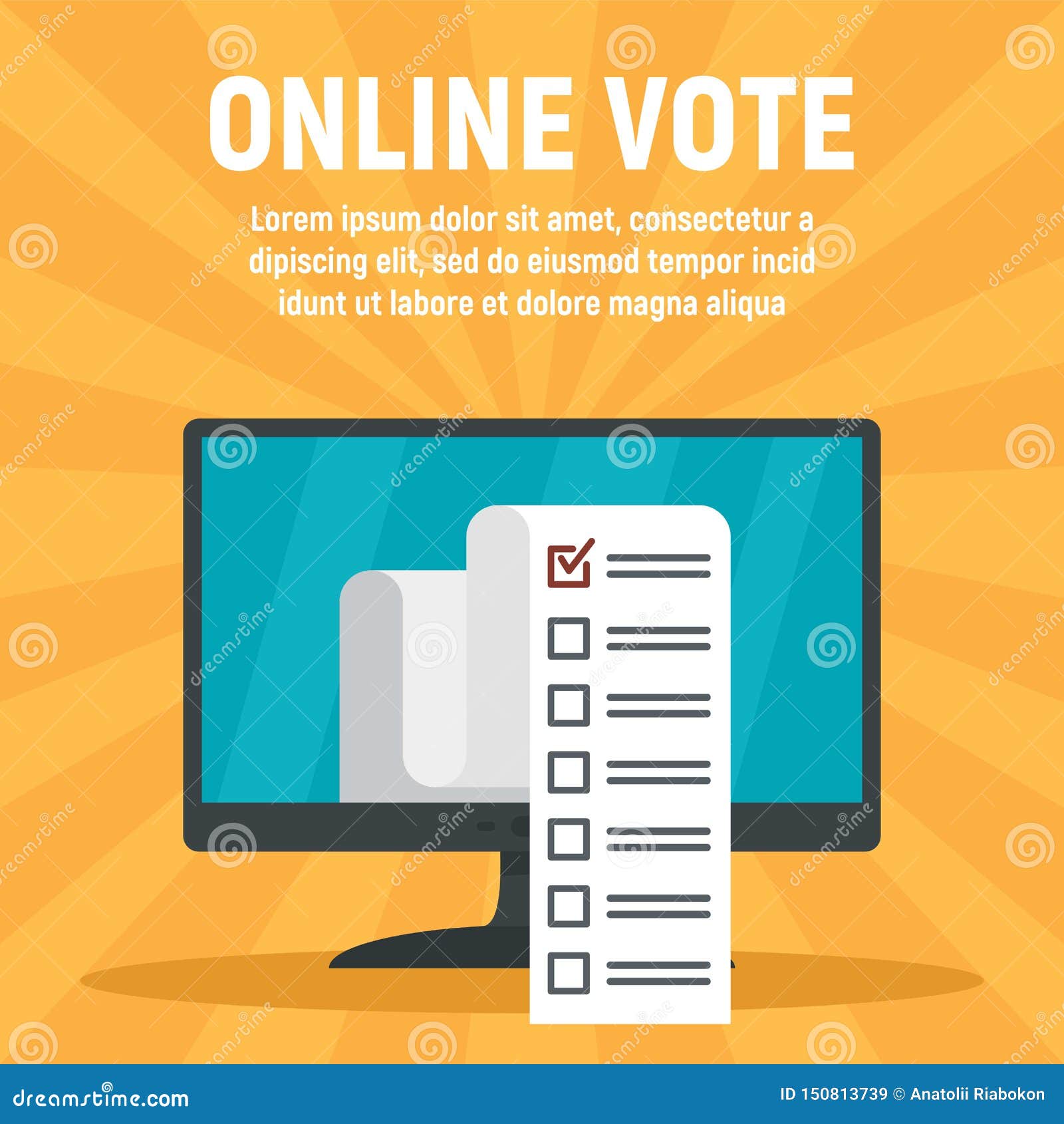 Online Computer Vote Concept Banner, Flat Style Stock Vector ...