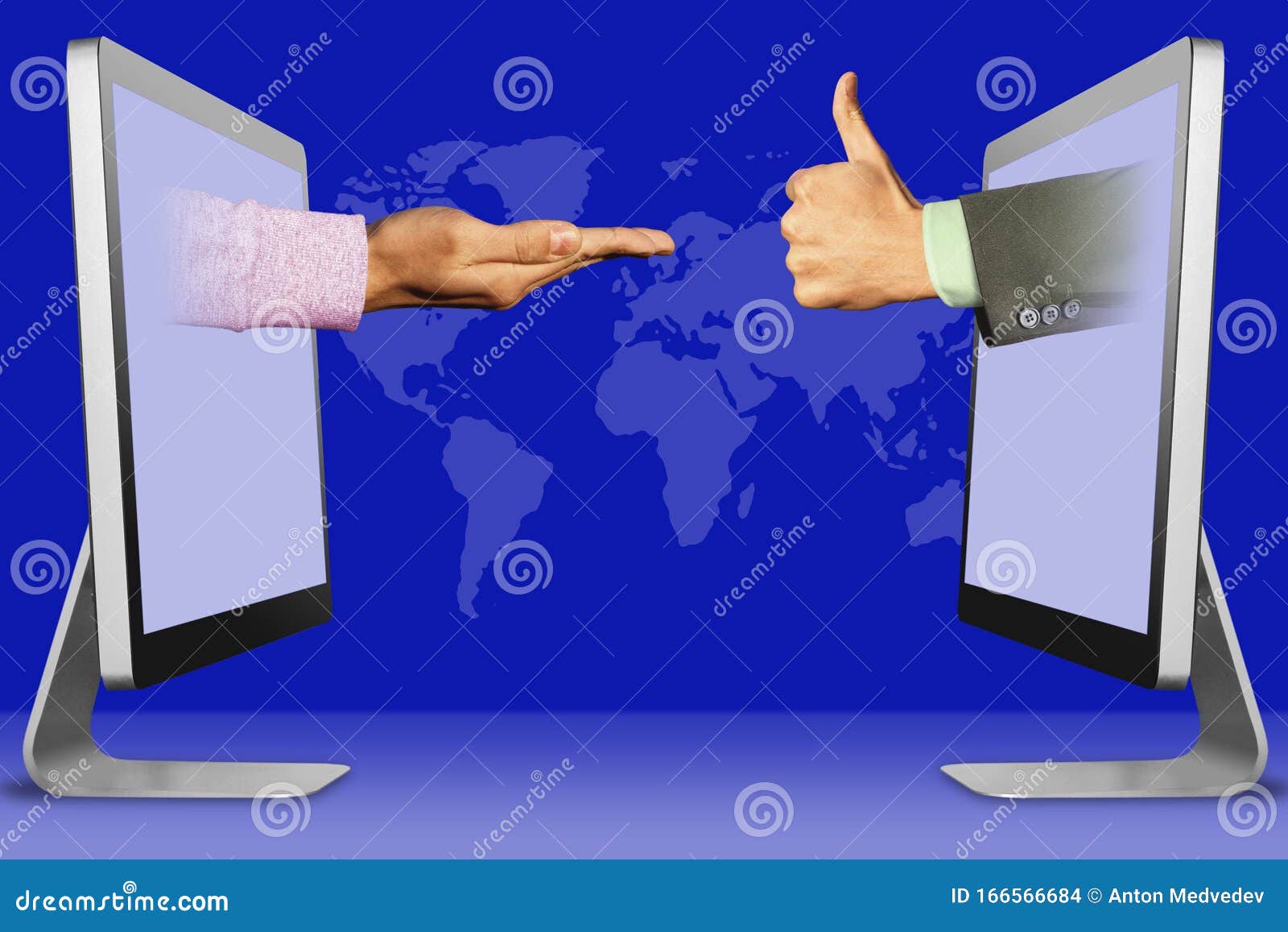 Digital Concept, Two Hands from Computers. Pleading Gesture and Thumbs ...