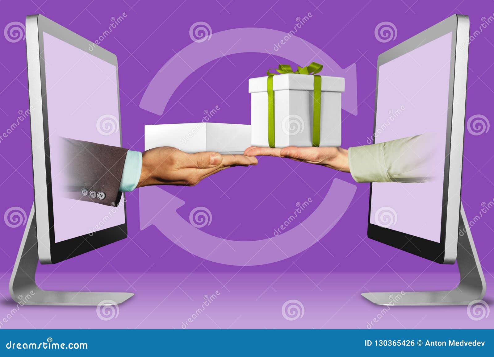 Online Concept, Two Hands from Computers. Hand with White Tablet ...
