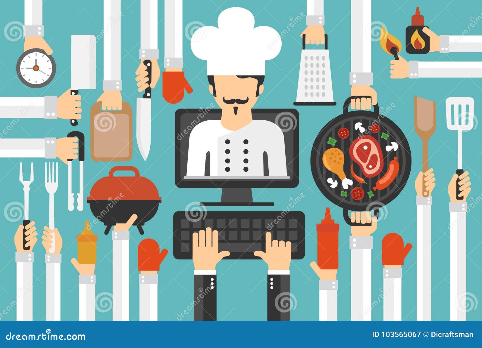 Online Cooking Training Design Flat Stock Vector - Illustration of ...