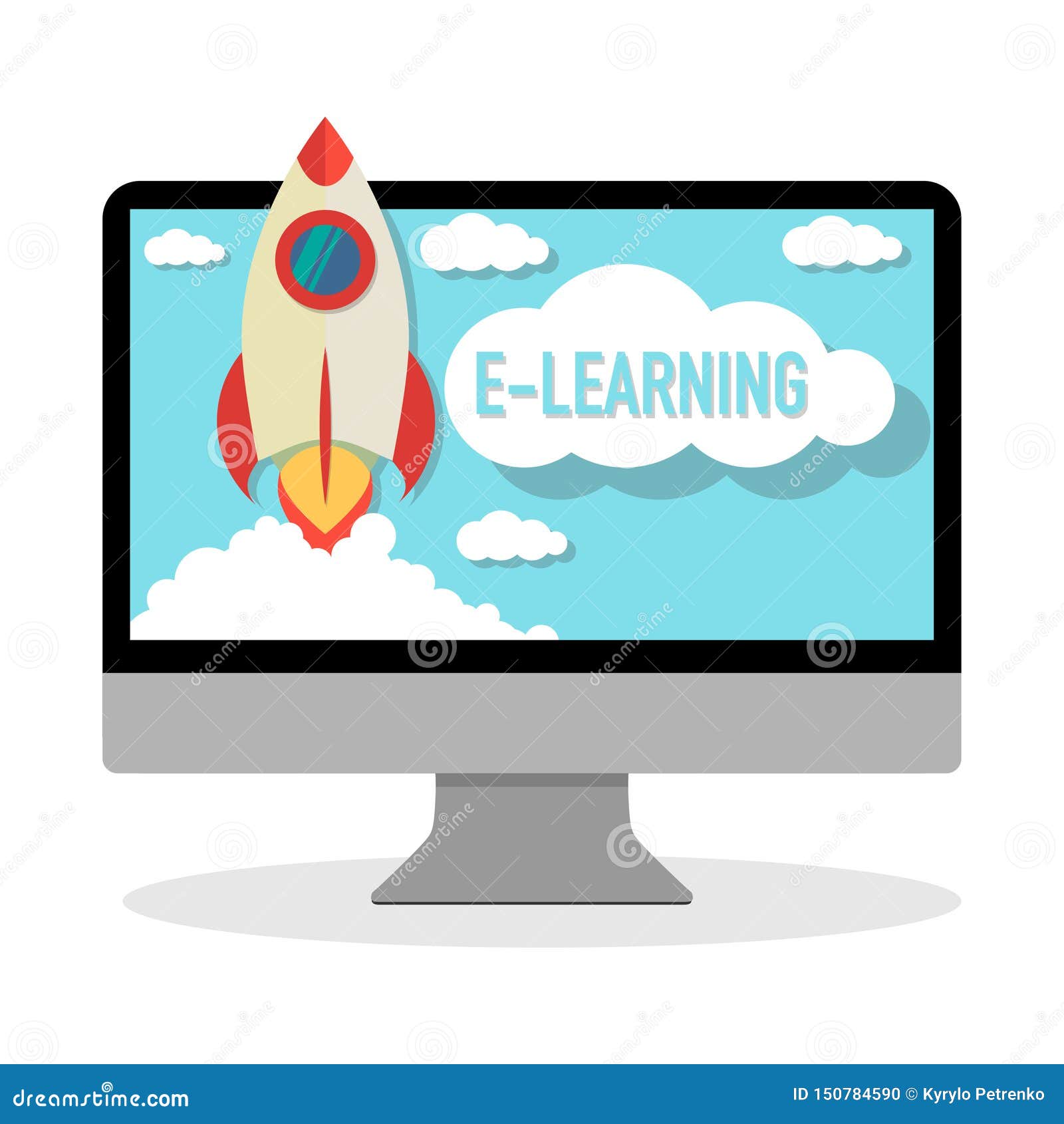 Online Course E-learning Computer with Rocket Launching Stock Vector ...
