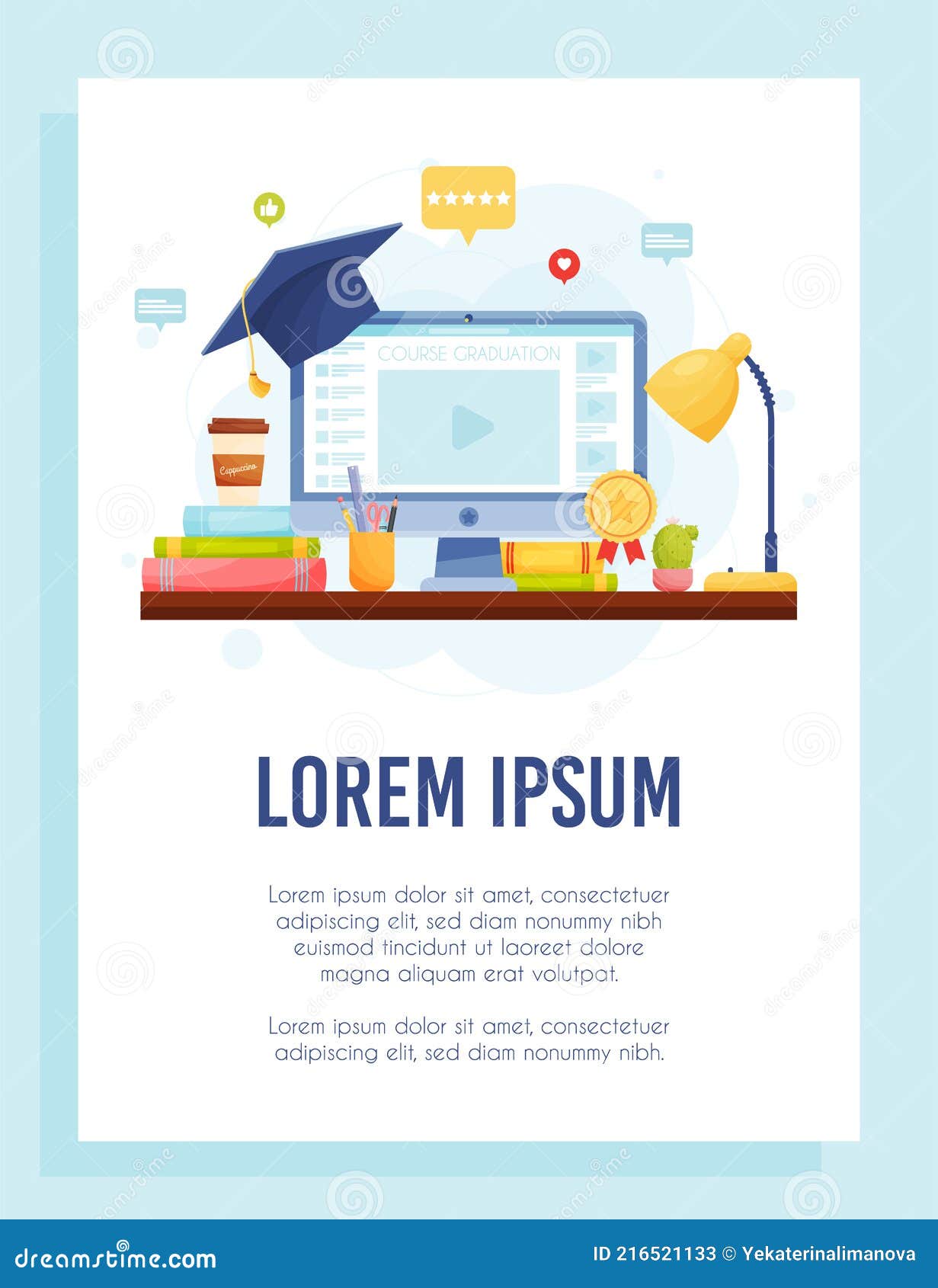 Online Course Graduation Flyer Concept. Remote Learning Stock Vector ...