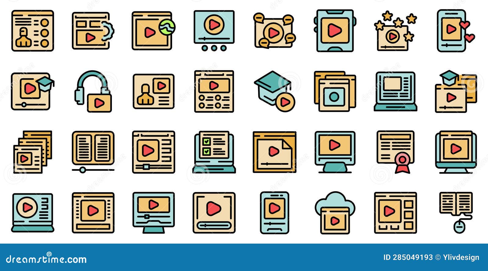 Online Course Icons Set Vector Flat Stock Illustration - Illustration ...