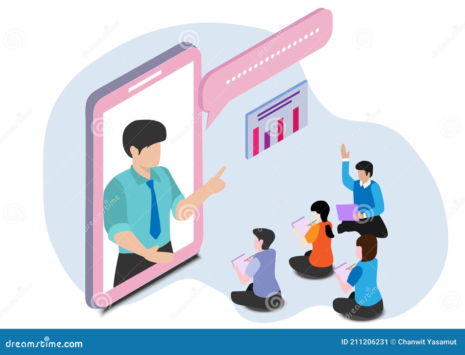 Online Course with Lectures on Smartphone Screen and a Group of ...