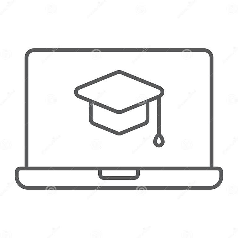 Online Course Thin Line Icon, E Learning Stock Vector - Illustration of ...