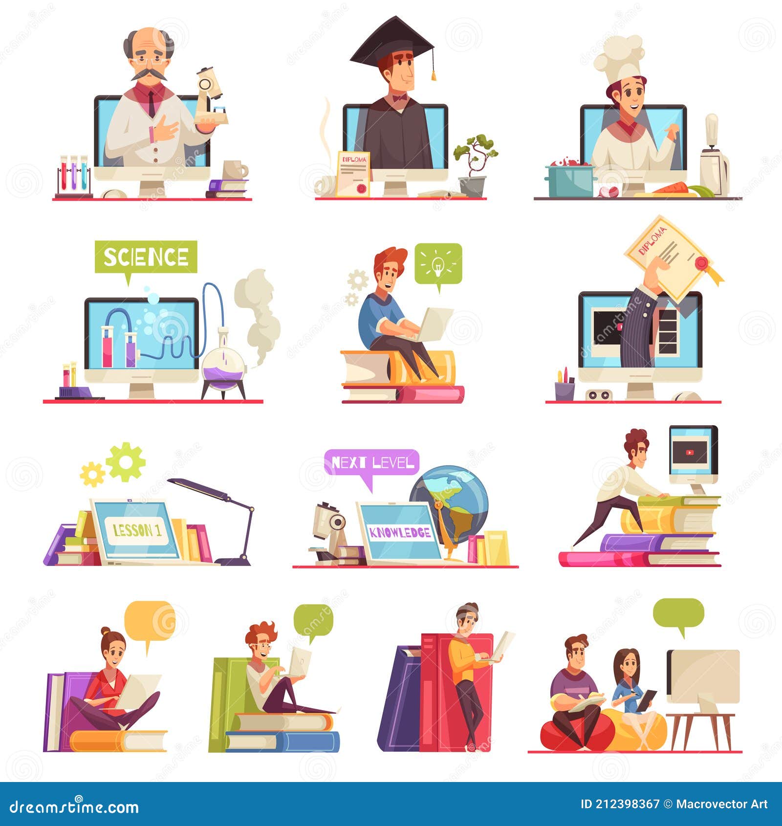 Online Courses Cartoon Set stock vector. Illustration of internet ...