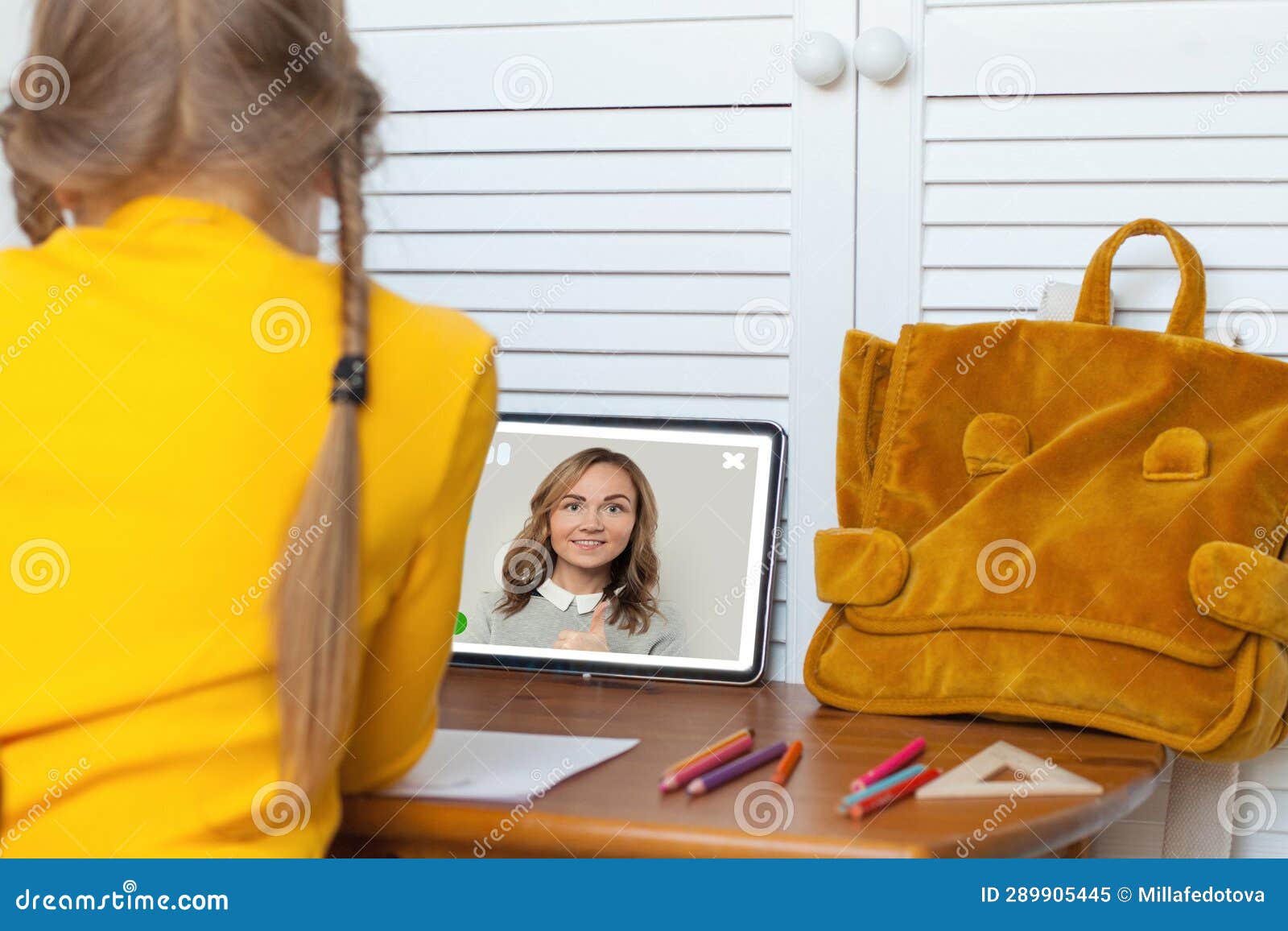Online Courses, Classes and Education Concept. Child Looking at Tablet ...