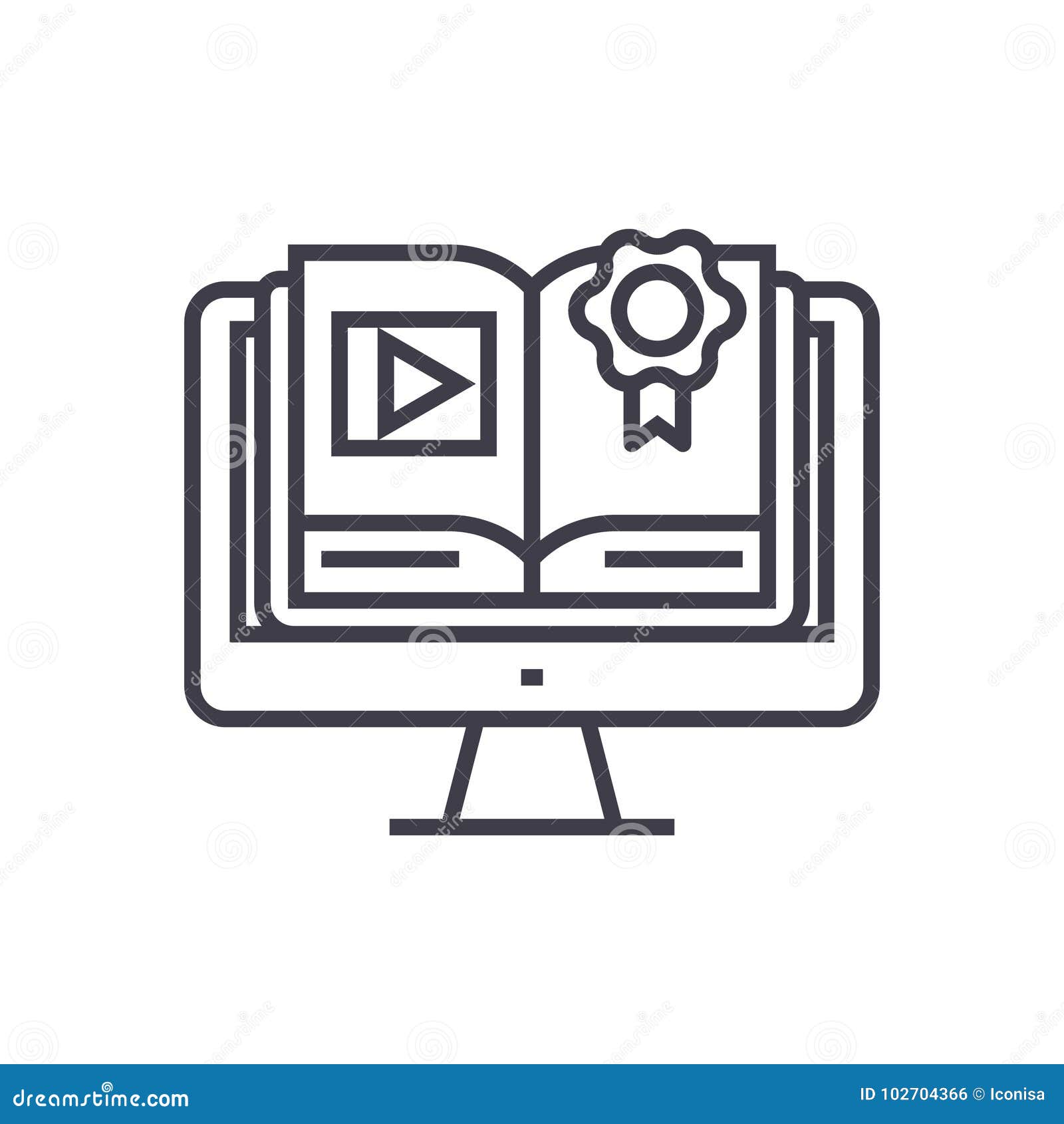 Online Courses, Computer with Book Concept Vector Thin Line Icon ...