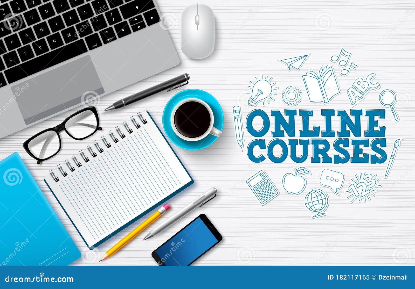 Online Courses E-learning Vector Background. Online Courses Text in ...