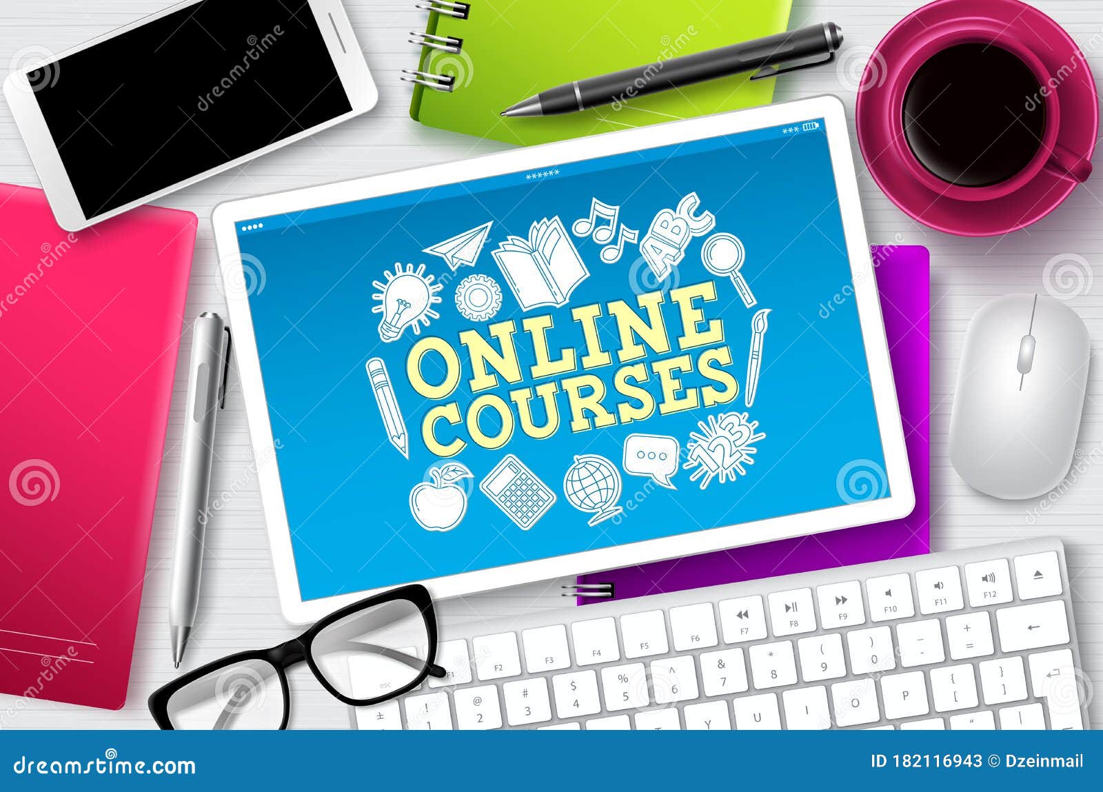 Online Courses E-learning Vector Banner. E-learning Online Courses Text ...
