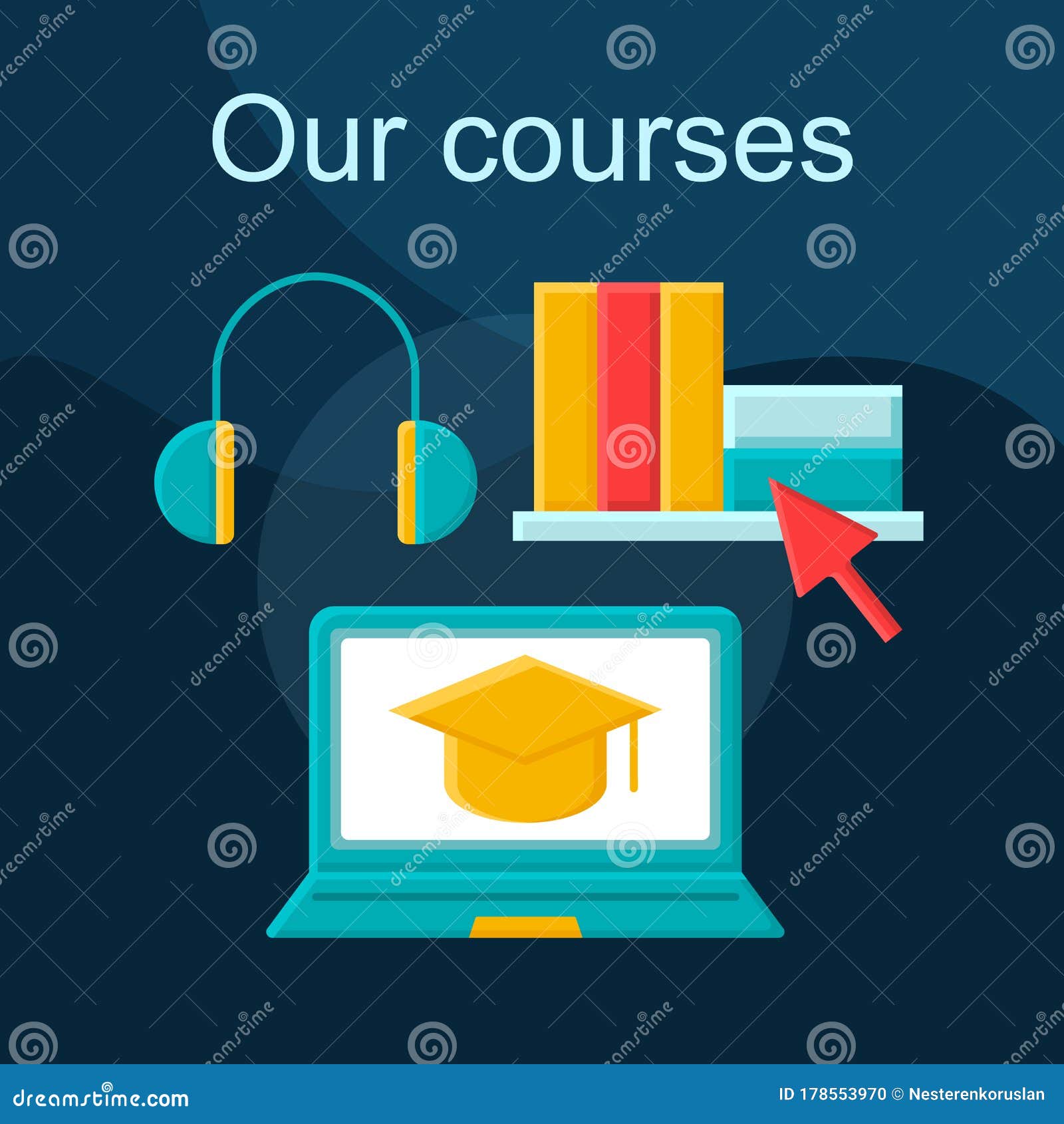 Online Courses Flat Concept Vector Icon Stock Vector - Illustration of ...