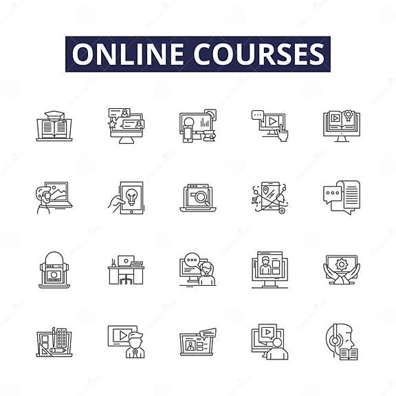 Online Courses Line Vector Icons and Signs. Courses, Tutorials ...
