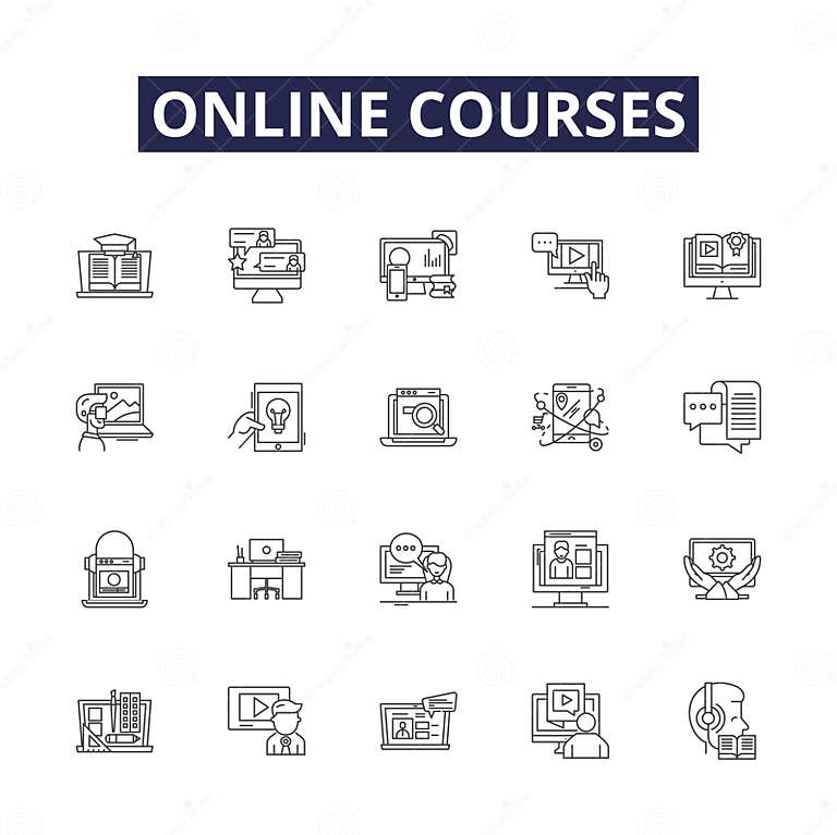 Online Courses Line Vector Icons and Signs. Courses, Tutorials ...