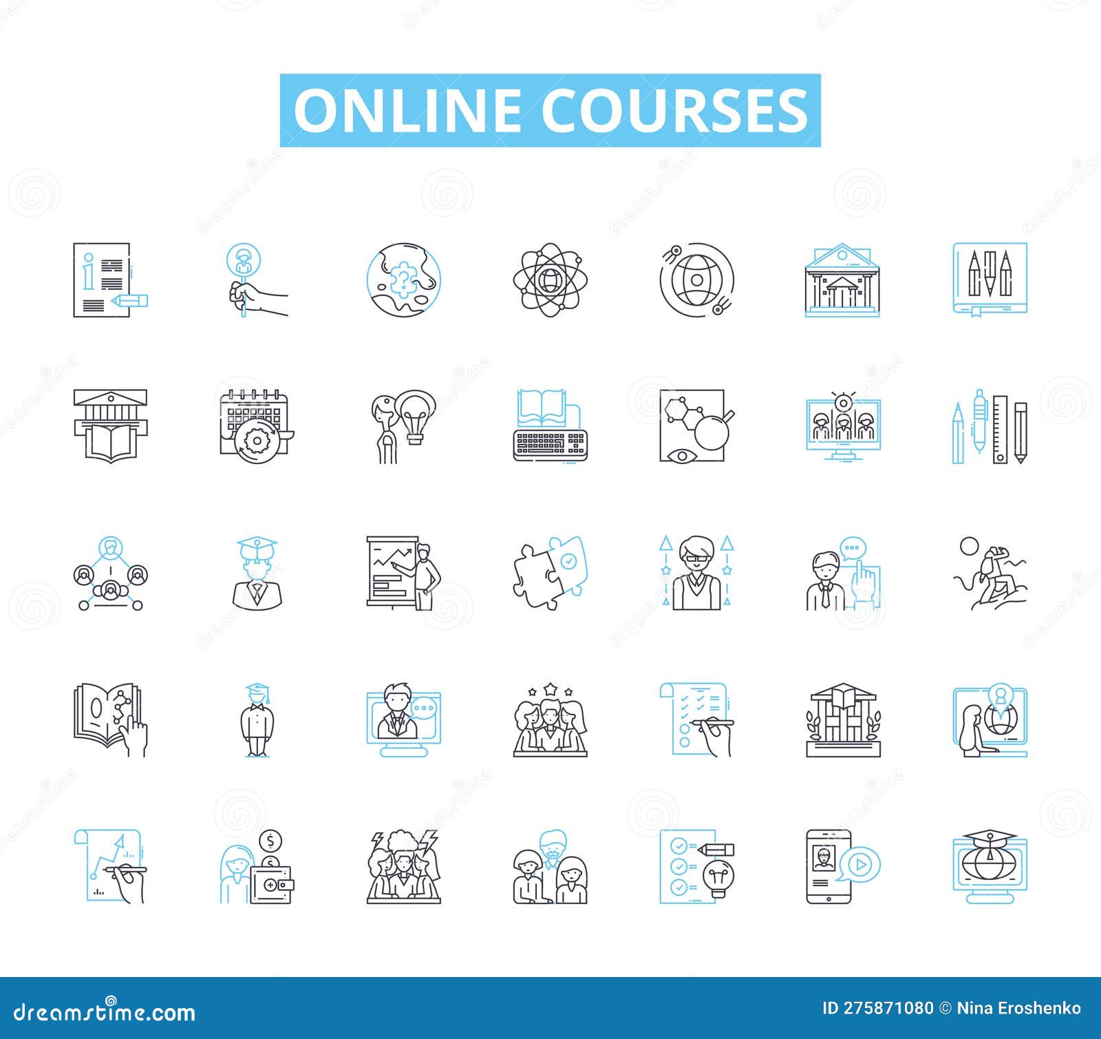 Online Courses Linear Icons Set. E-learning, Virtual, Distance, Web ...
