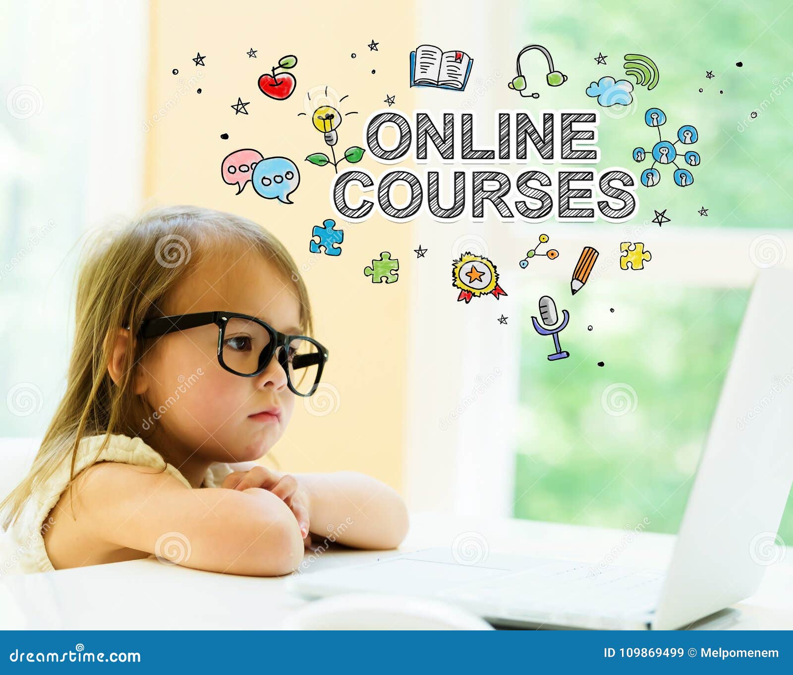 Online Courses Text with Little Girl Stock Image - Image of office ...