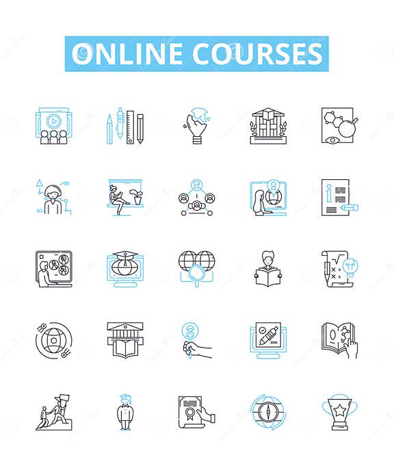Online Courses Vector Line Icons Set. E-learning, Training, Webinars ...