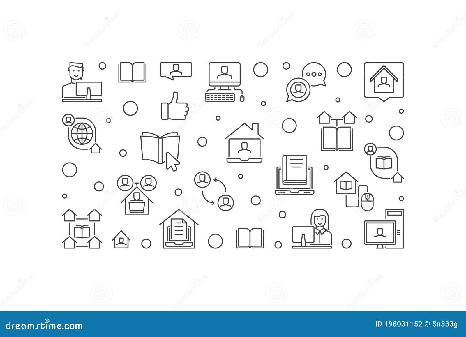 Online Courses Vector Outline Horizontal Illustration Stock Vector ...