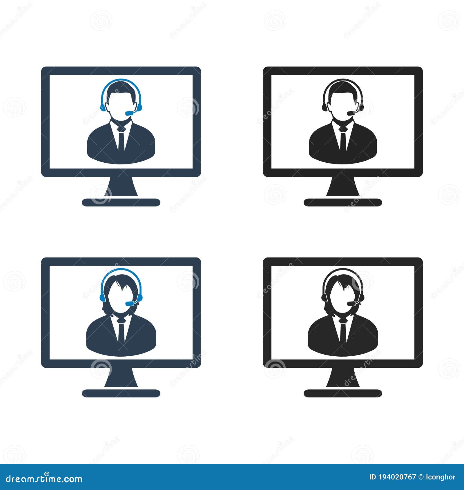 Online Customer Service Icon Set. Stock Vector - Illustration of online ...