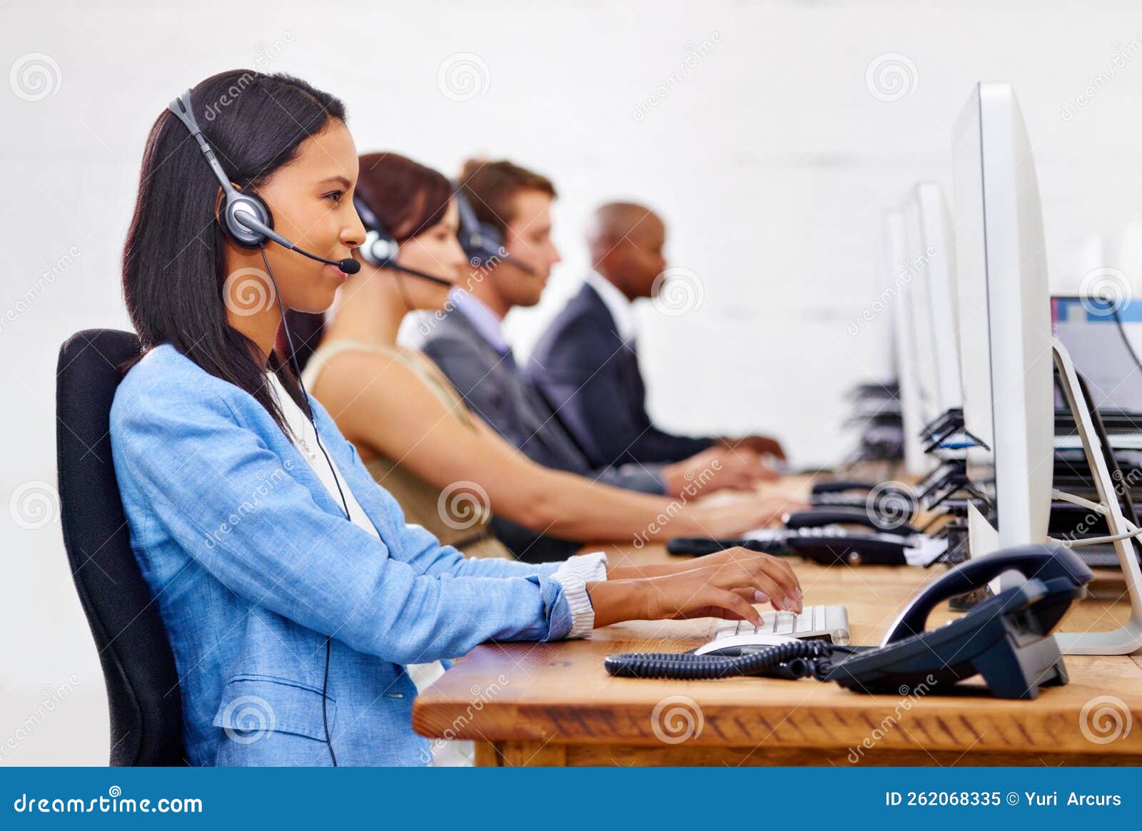 Online 247. Customer Service Representatives in a Call Center. Stock ...