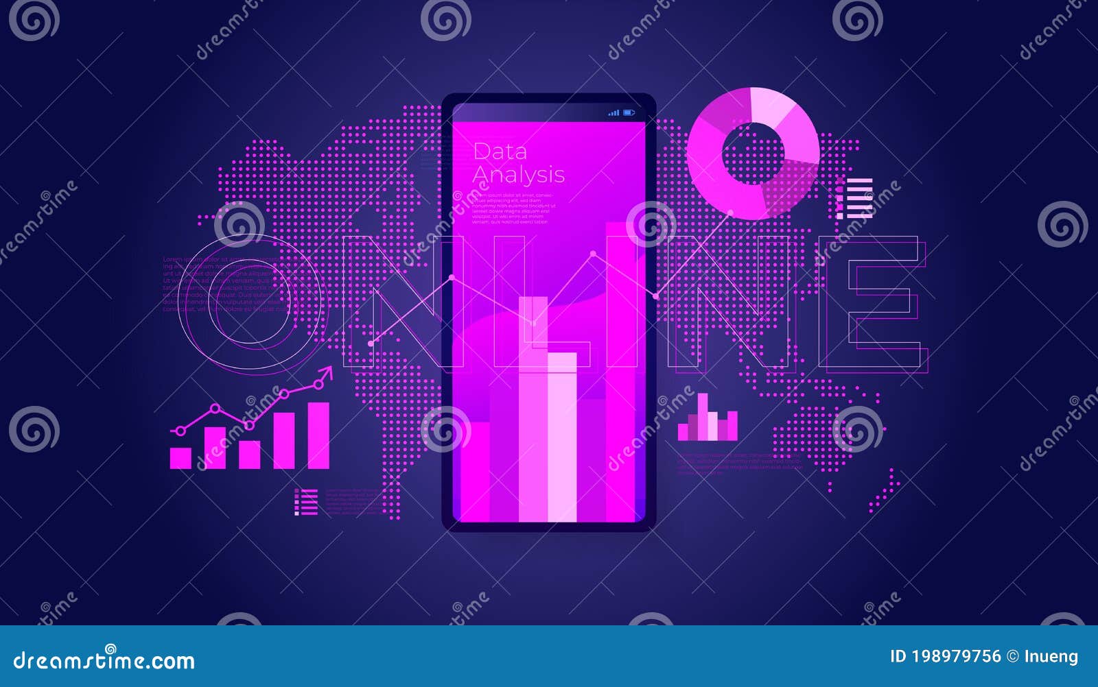 Online Data Analysis on Smartphone with Line Chart and Graphs. Stock ...