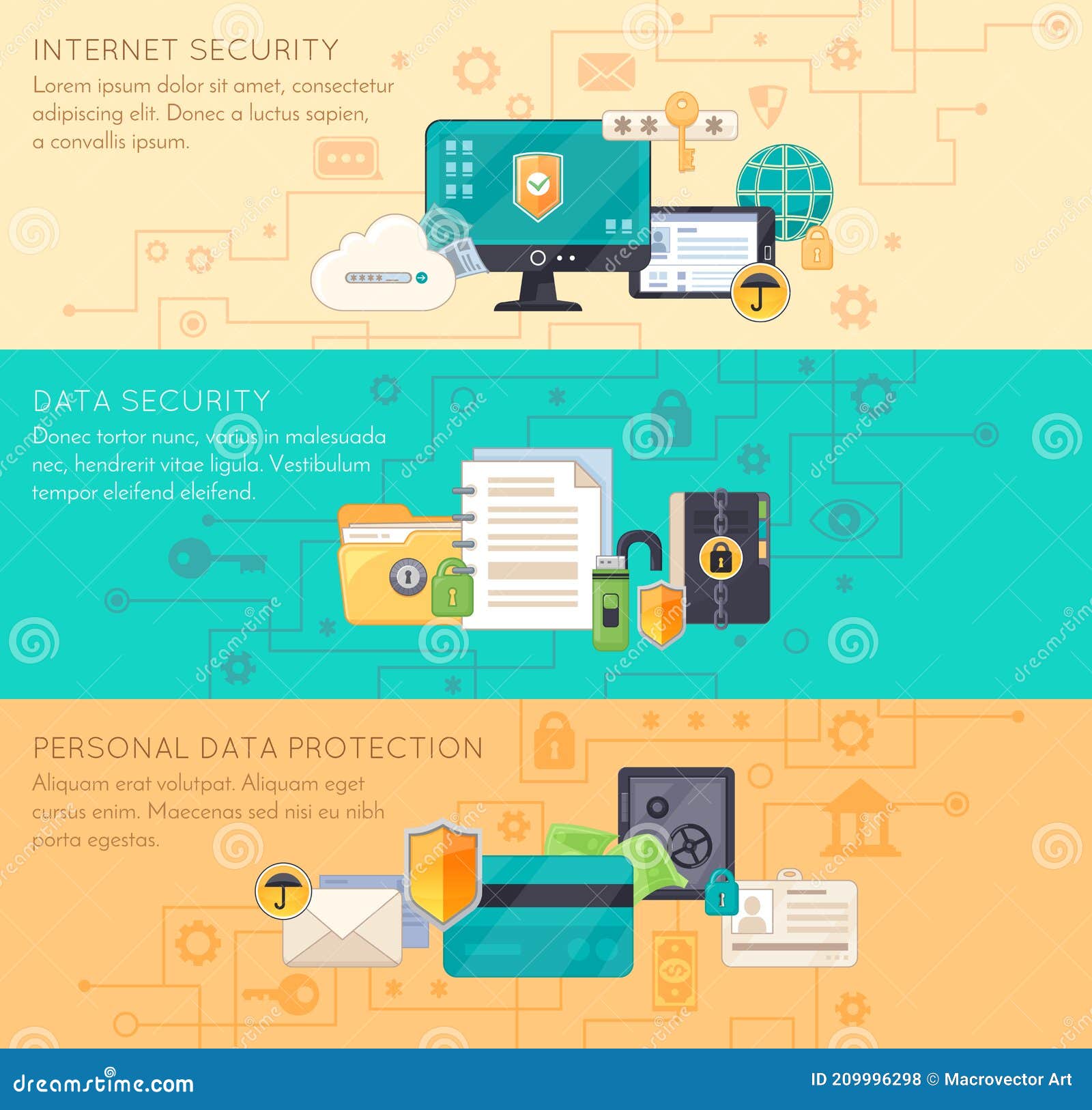 Online Data Protection 3 Flat Banners Stock Vector - Illustration of ...