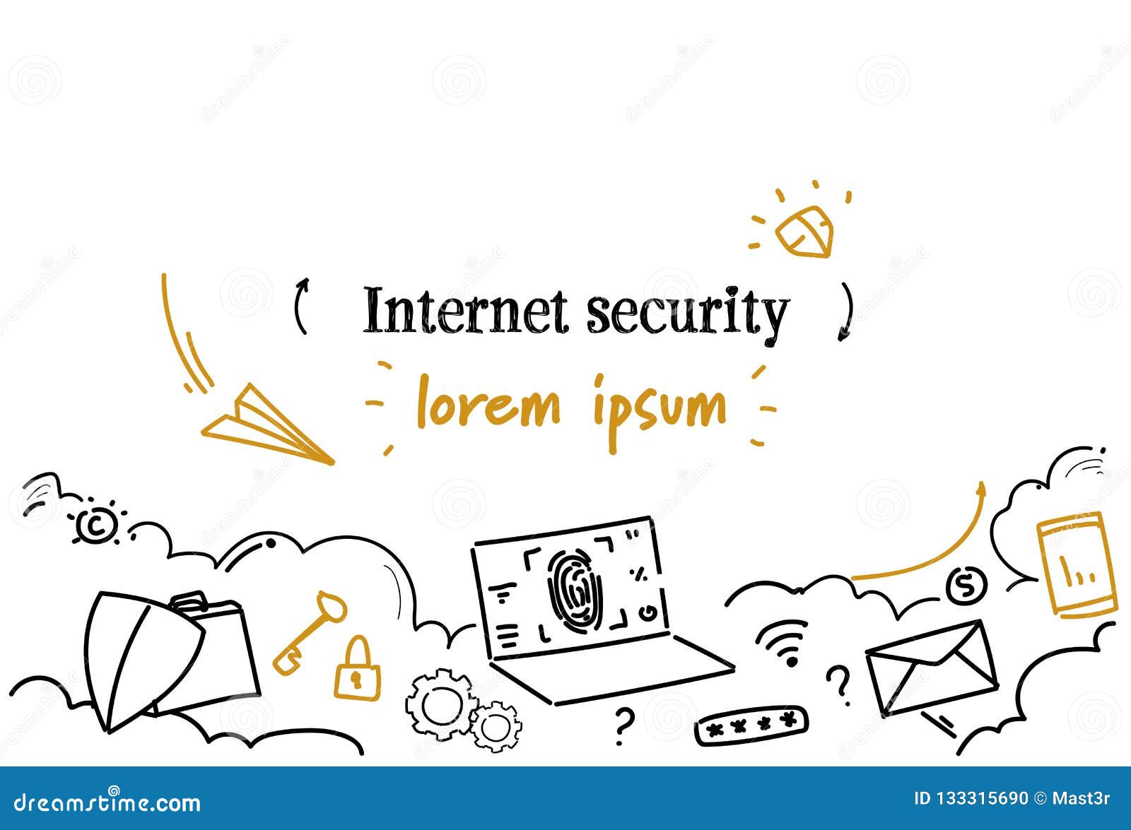 Online Data Protection Internet Security Concept Sketch Doodle ...