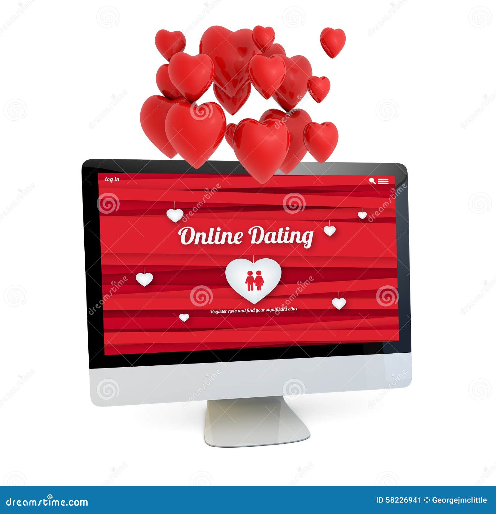 Online Dating Computer with Hearts in the Air Stock Illustration ...