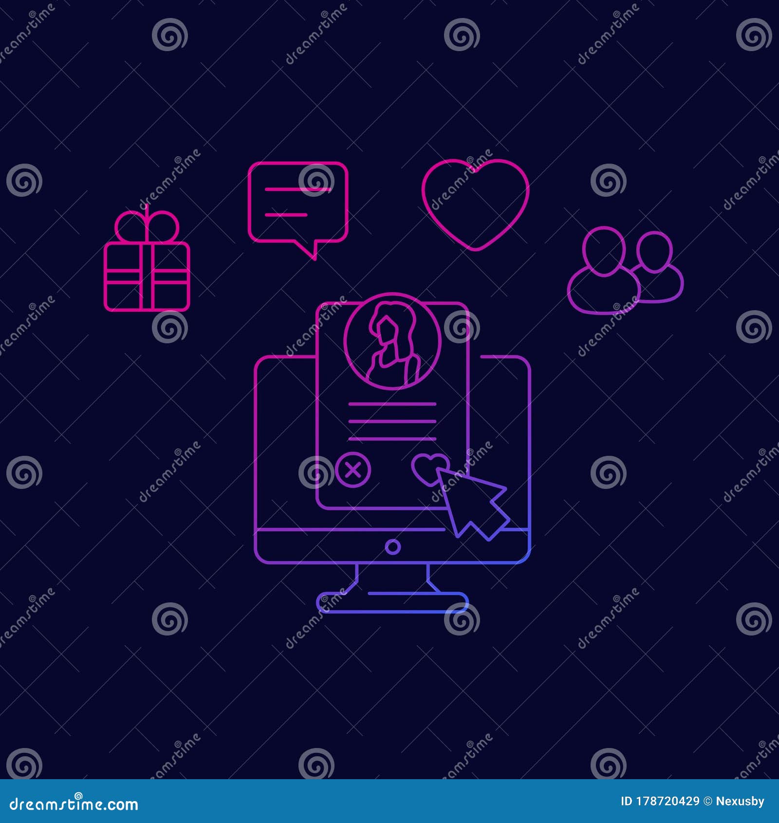Online Dating, Girl Profile, Linear Icon Stock Vector - Illustration of ...