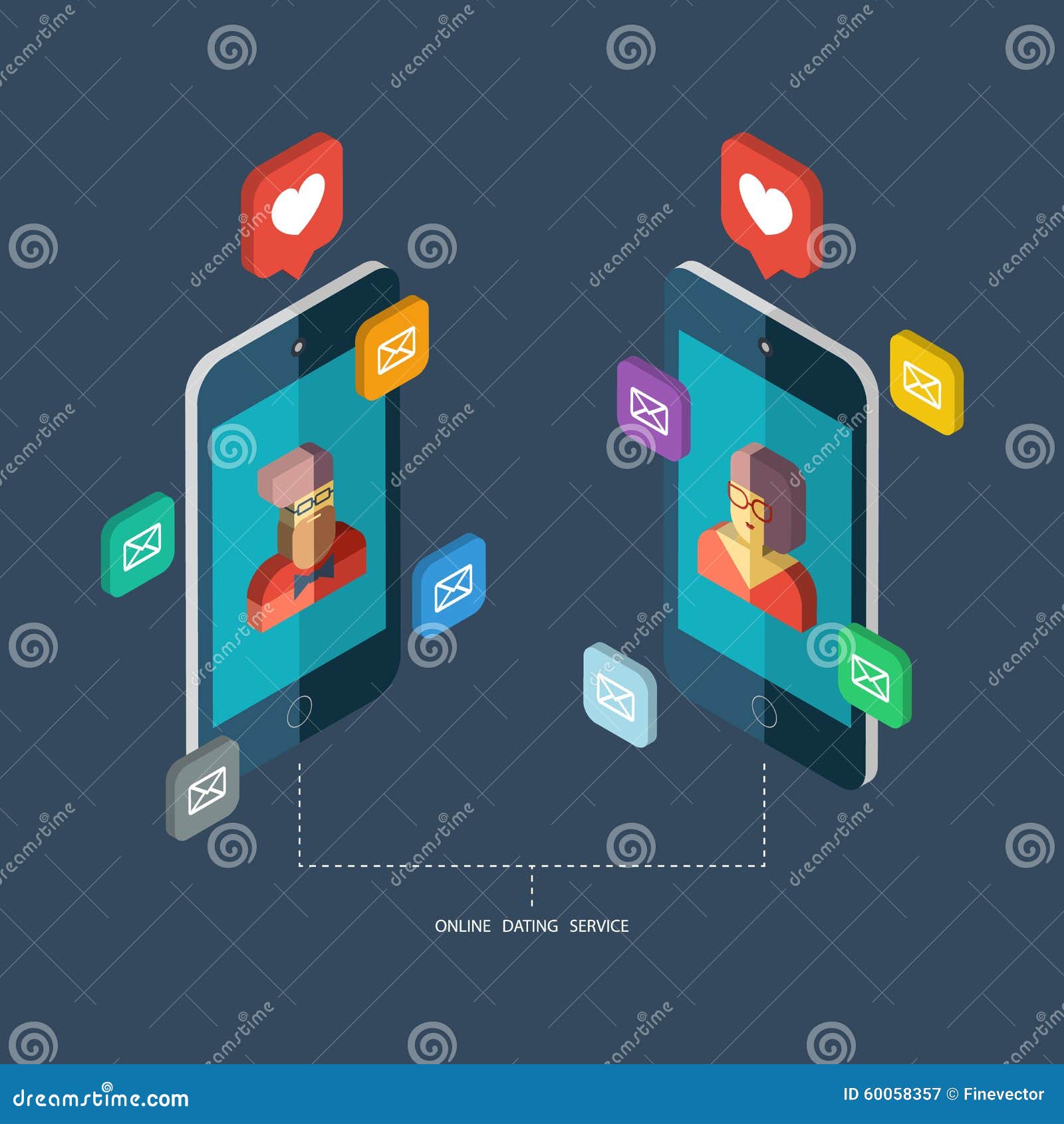 Virtual Communication Isometric Flowchart Cartoon Vector ...