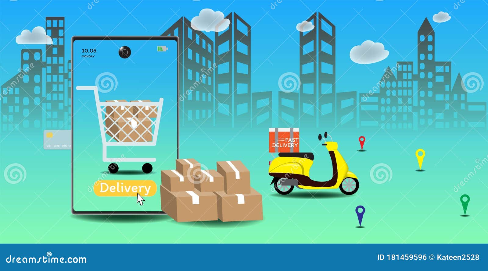 Online Delivery Service Concept, Logistics and Delivery, on Mobile ...
