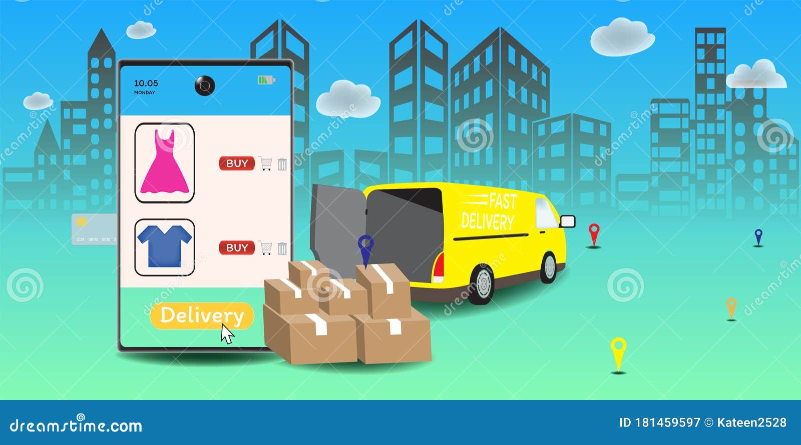 Online Delivery Service Concept, Logistics and Delivery, on Mobile ...