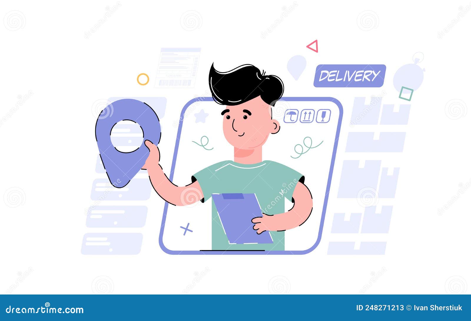 Online Delivery Theme. the Boy Holds in His Hands Navigation, Location ...