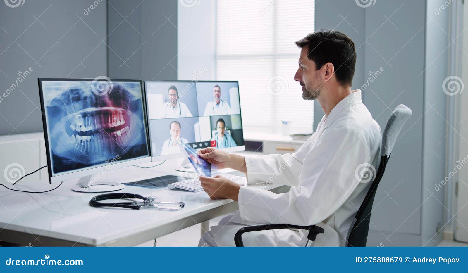 Online Dentist Video Conference on Computer Stock Image - Image of ...