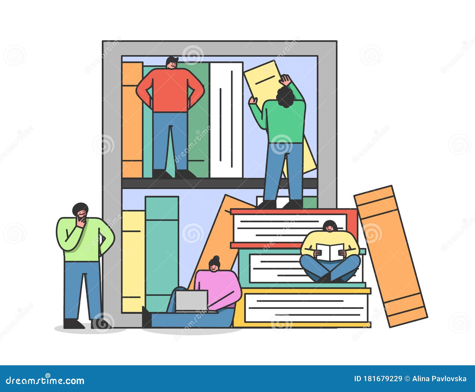 Online Digital Library Concept. People Use Application To Read Books ...