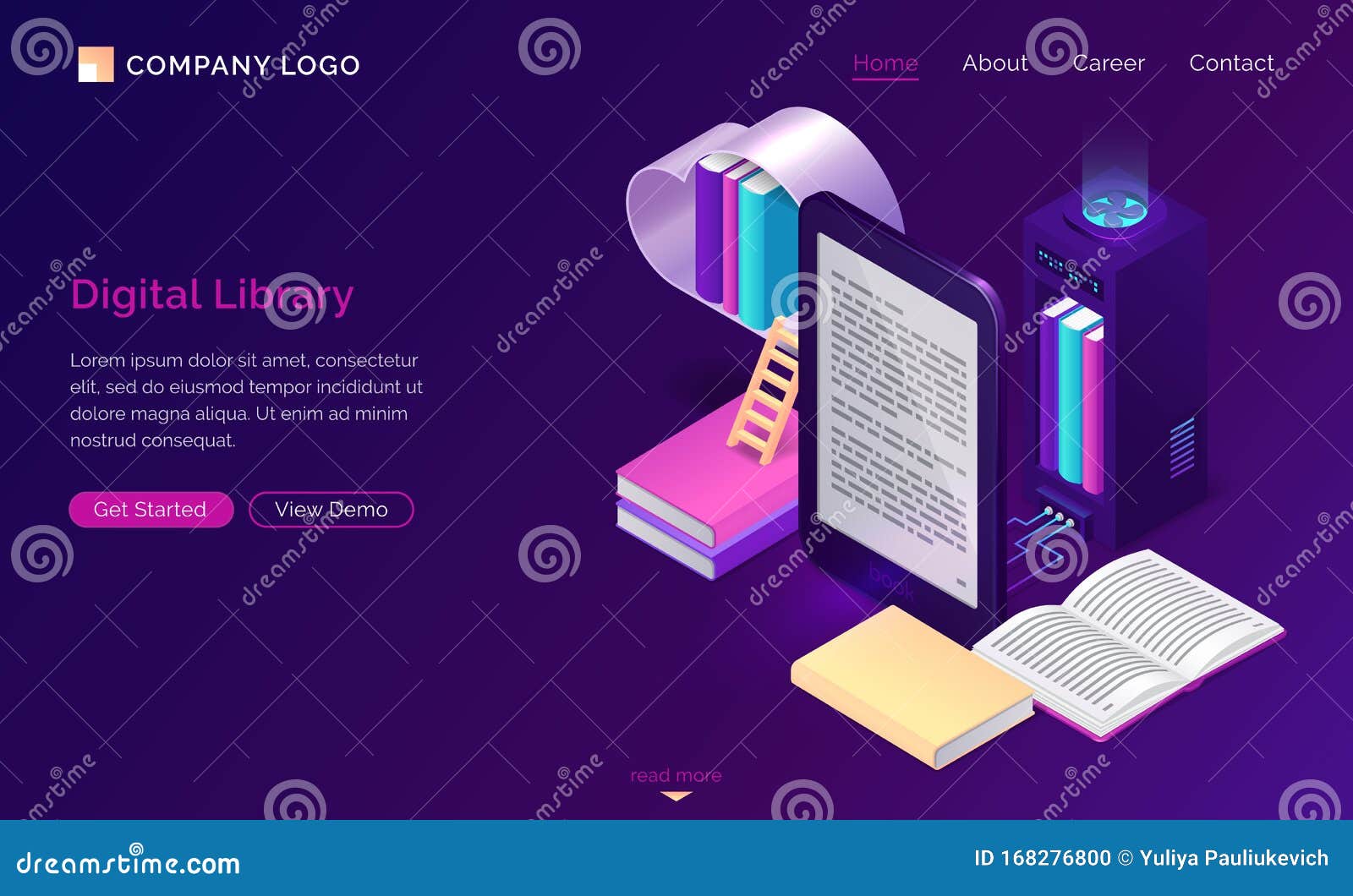 Online Library, Electronic Reading Isometric Stock Vector ...