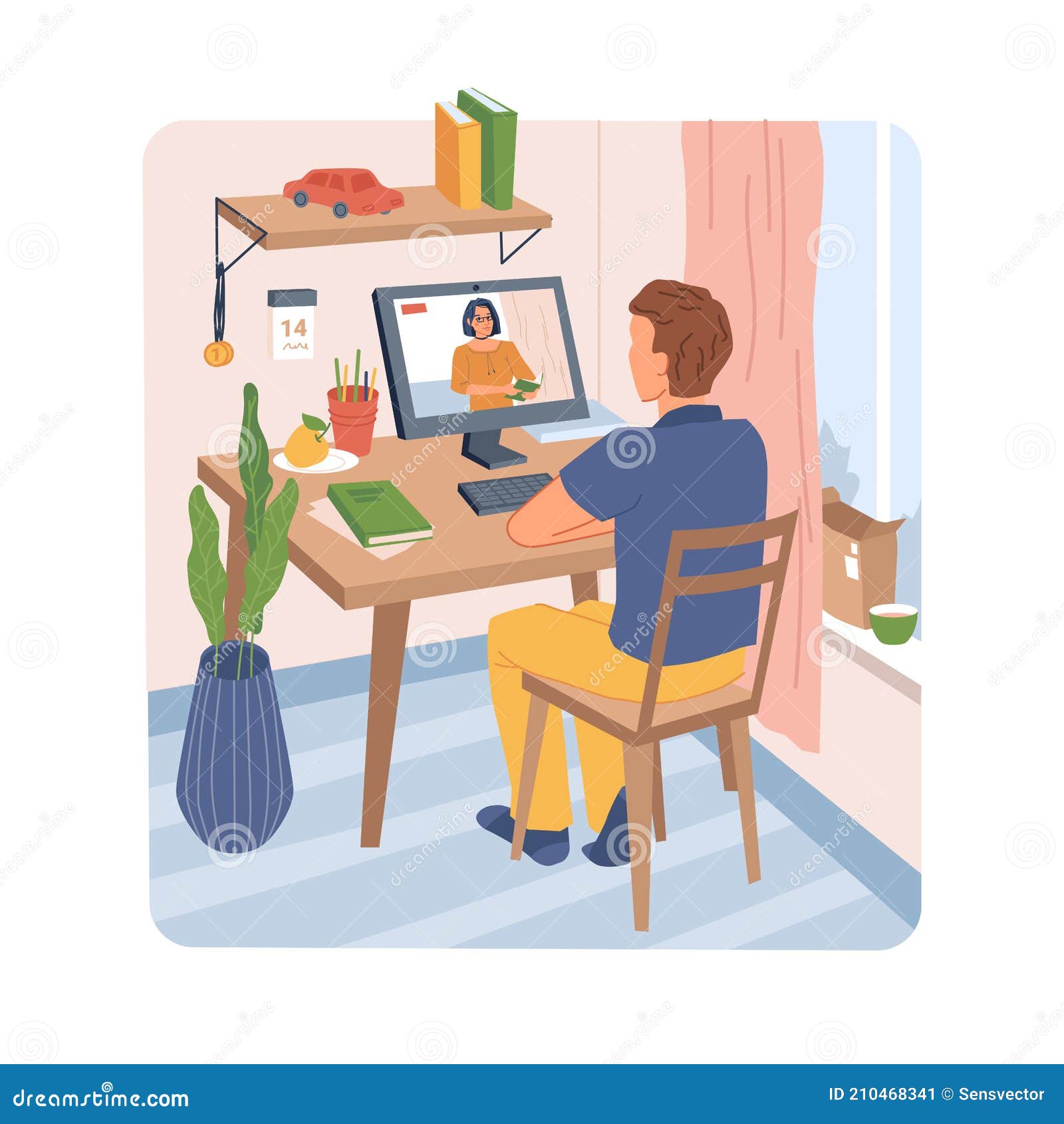 Online Distance Education at Home Pupil, Computer Stock Vector ...