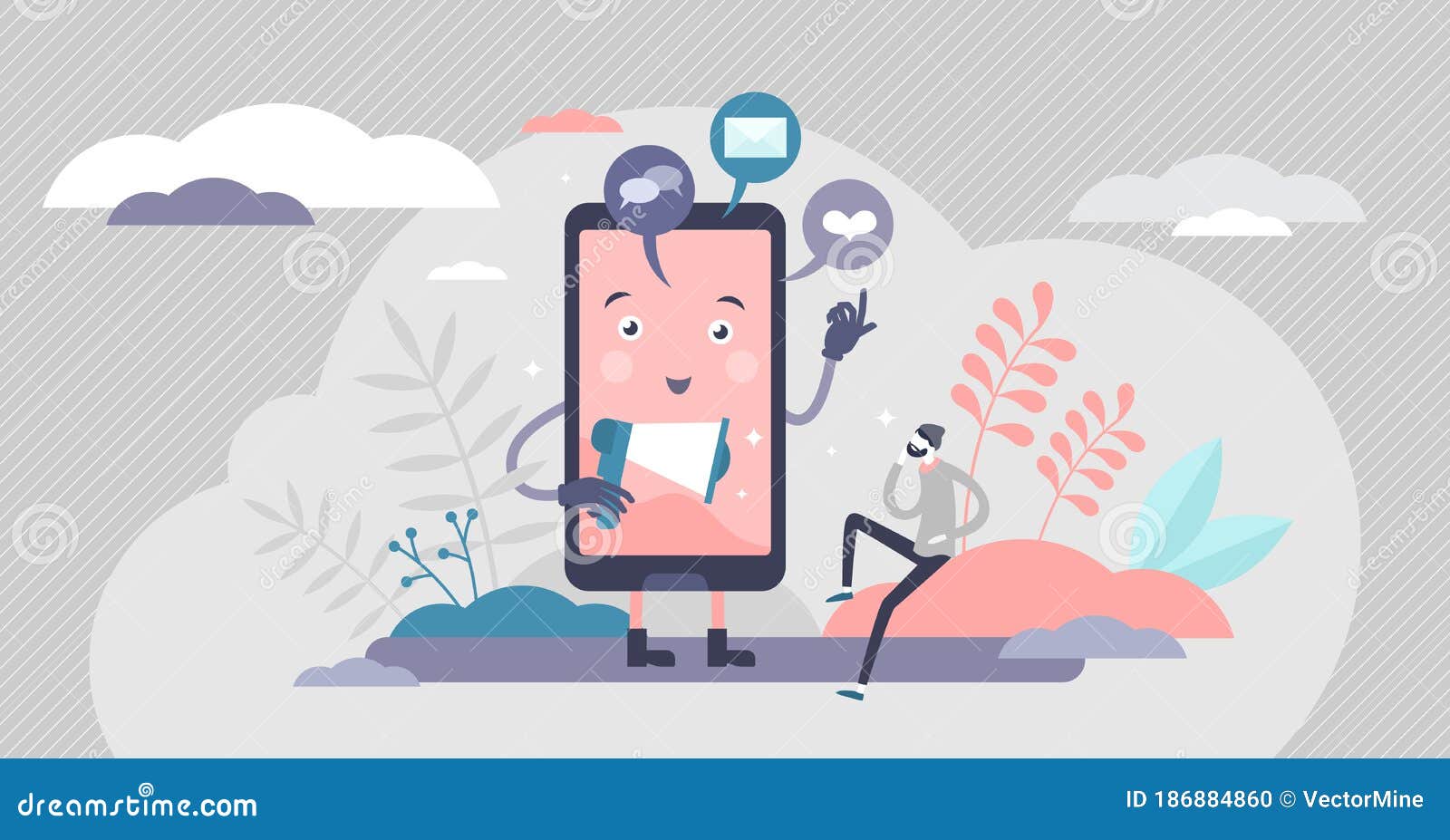 Online Distractions Vector Illustration. Notifications Tiny Persons ...