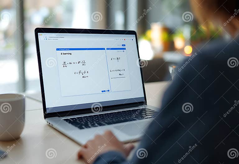 Online E-learning Math Student Solving Equations on Laptop Stock ...