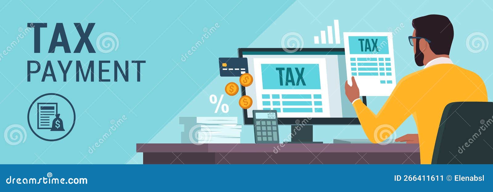 Online E-tax Payment on Computer Stock Vector - Illustration of banner, internet: 266411611