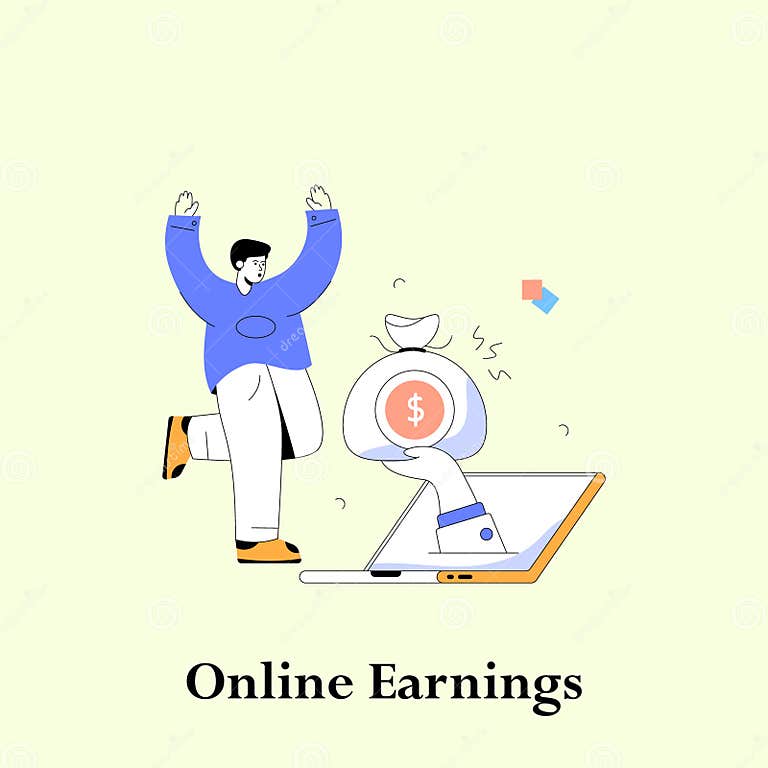 Online Earning: Digital Income and Remote Work Stock Illustration ...