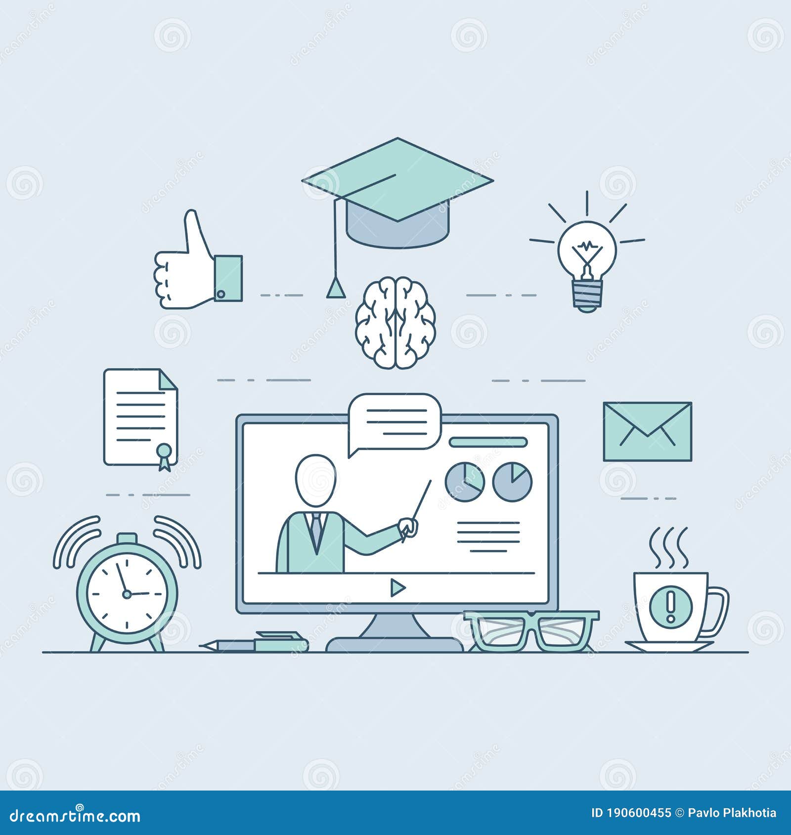 Online Education Banner Concept. Computer Screen with Lesson and ...