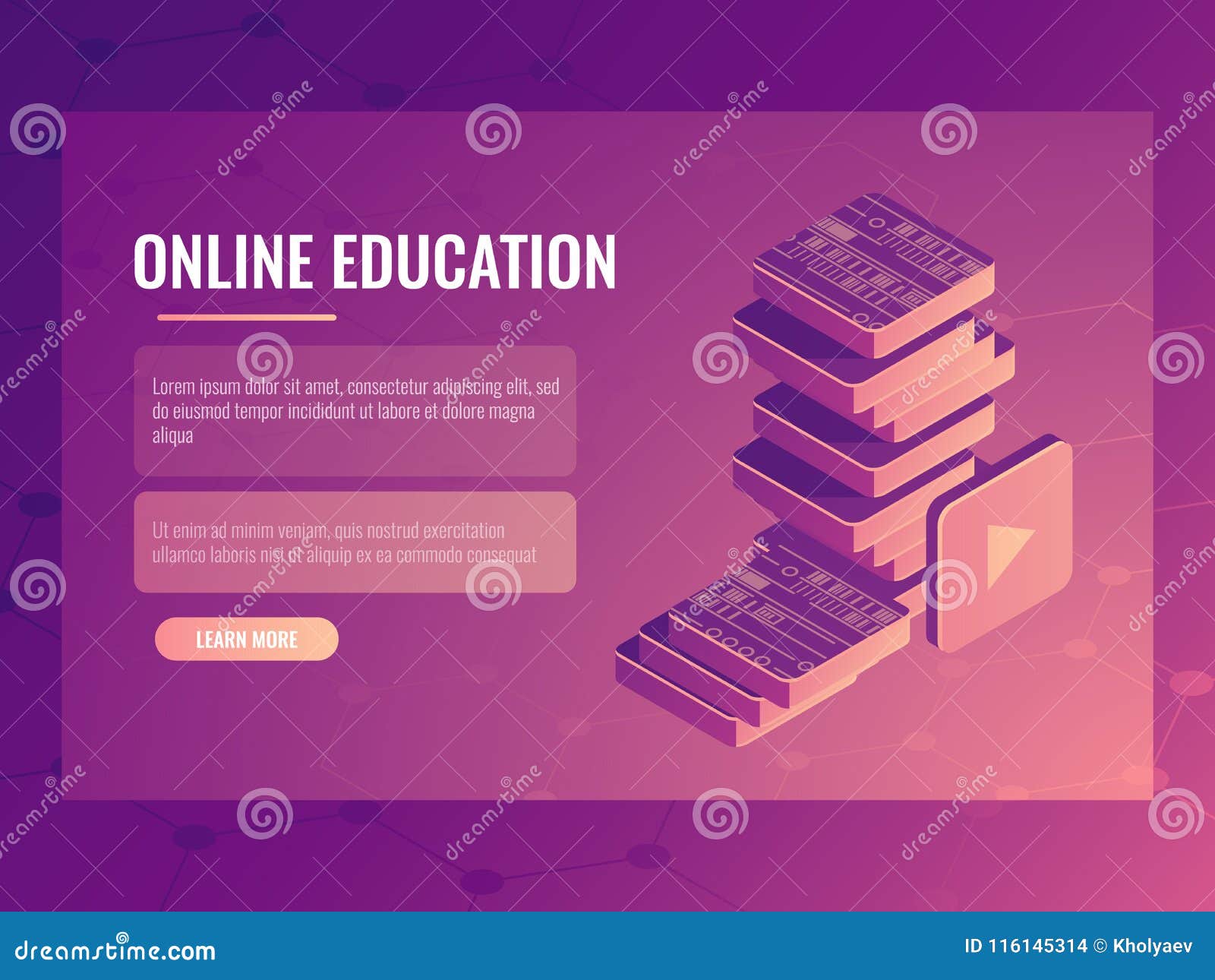 Online Education Banner, Isometric Vector Electronic Courses and ...